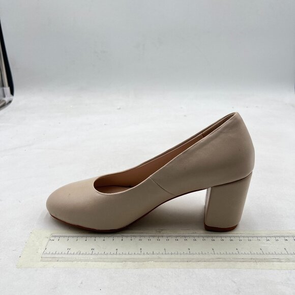Shoes | Beige Low Heels Dress Pumps Slip On Almond Toe Office Work ...